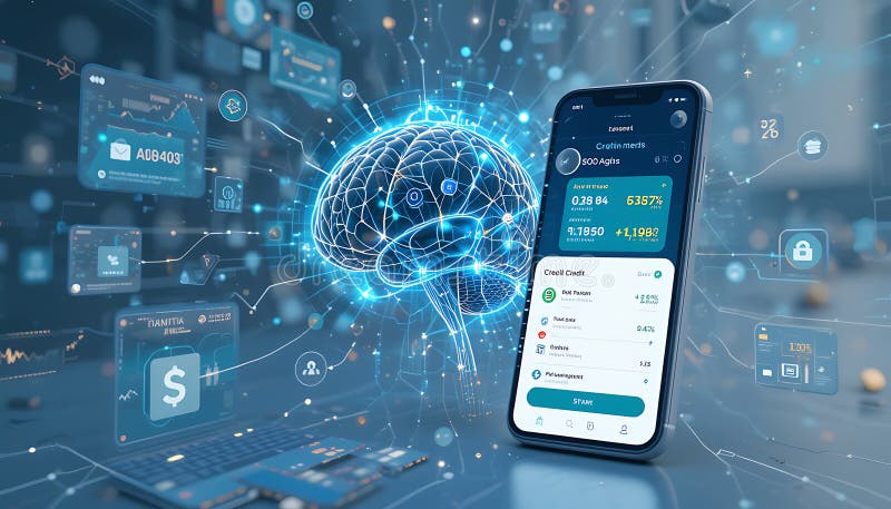 Mobile Banking App Interface with Ai Brain and Digital Data Stock ...