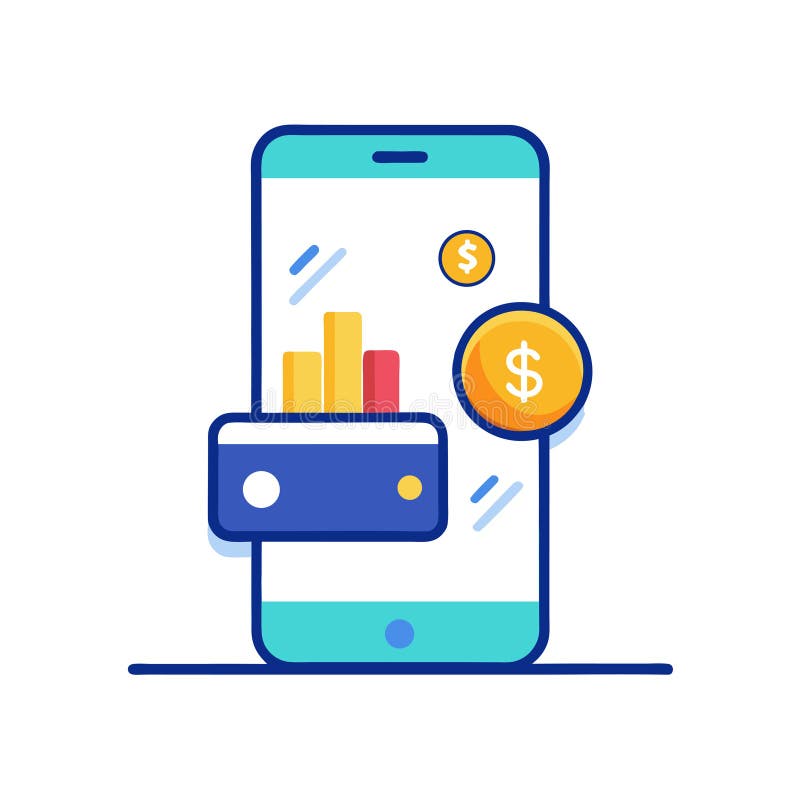 Mobile Banking App Interface with Credit Card, Chart and Coin Icon on ...