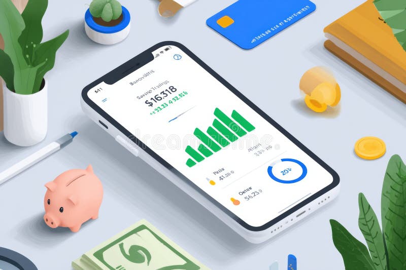 Mobile Banking App Screen Showing Savings and Budget Overview with User-Friendly Interface and ...