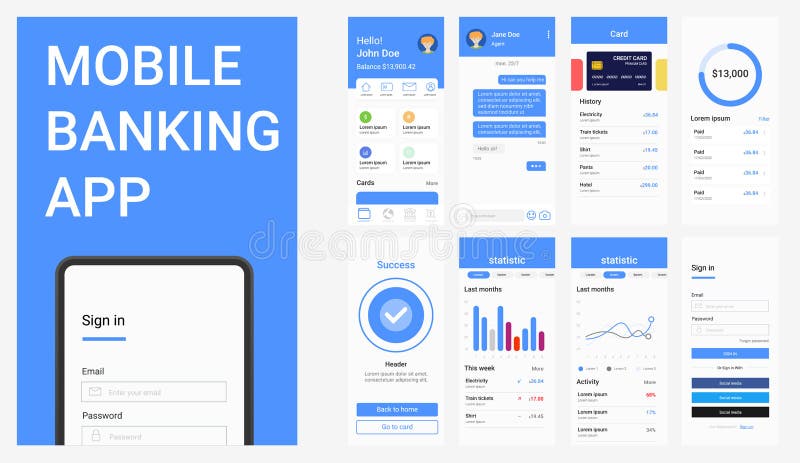 Mobile banking app ui kit stock vector. Illustration of account - 268531259