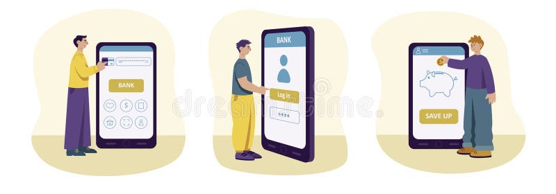Mobile Banking App, User Interface Color Set 2d Vector Graphic Stock ...