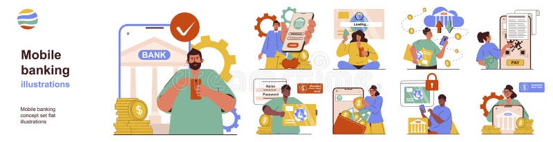 Mobile Banking Concept with Character Situations Collection. Stock ...