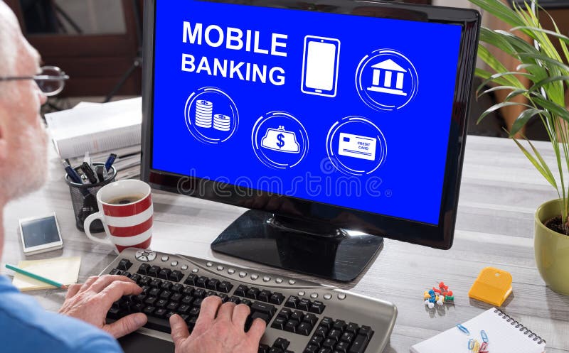 Mobile Banking Concept on a Computer Stock Photo - Image of internet ...