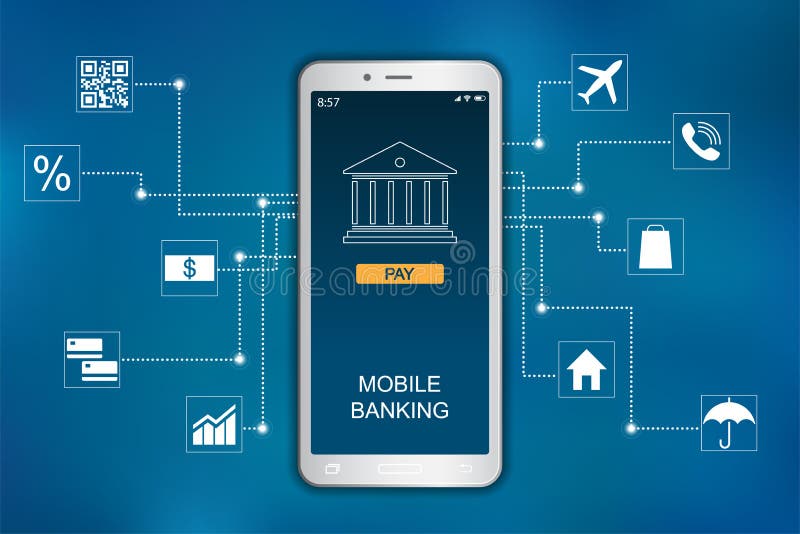 Mobile Banking Concept. Flat Icon Design Infographic Stock Vector ...