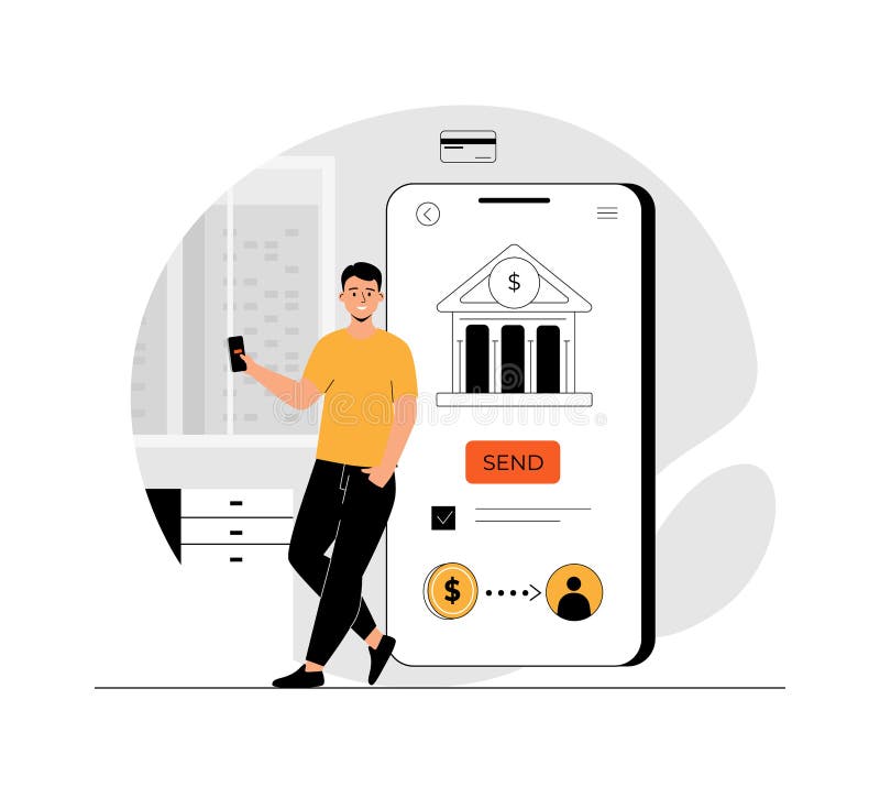 Mobile Banking Concept. Man Makes Online Payment and Doing Transaction ...