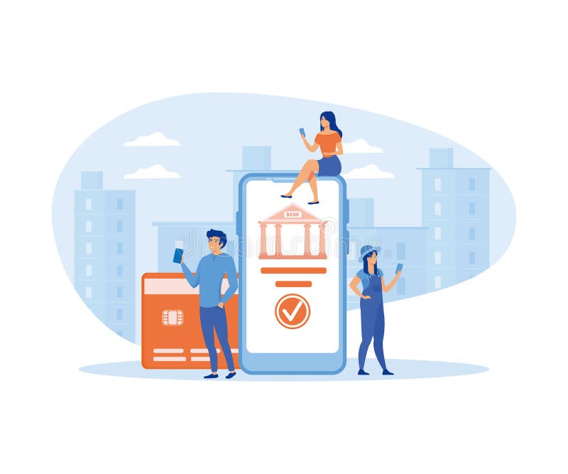 Mobile Banking Concept. People Using App for Money Transferring ...