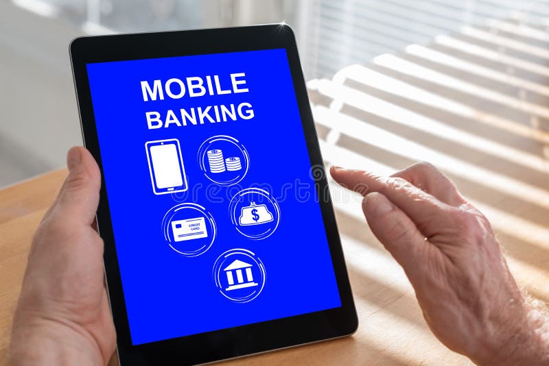 Mobile Banking Concept on a Tablet Stock Image - Image of wallet ...
