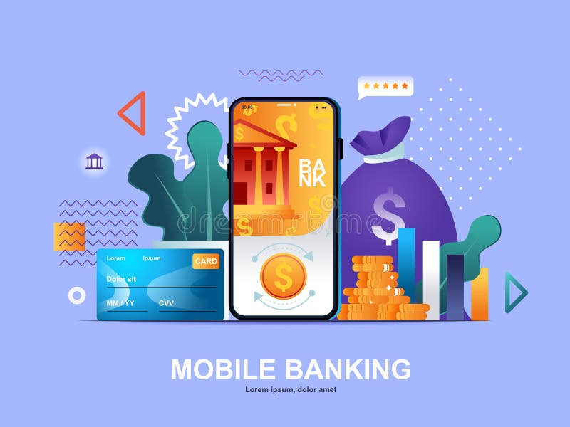 Mobile Banking Flat Concept with Gradients. Stock Vector - Illustration ...