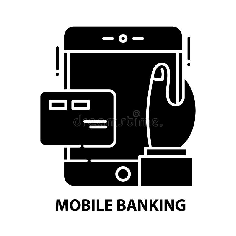 Mobile Banking Icon, Black Vector Sign with Editable Strokes, Concept ...