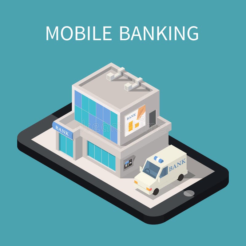 Mobile Banking, Isometric Building Smartphone Stock Vector ...