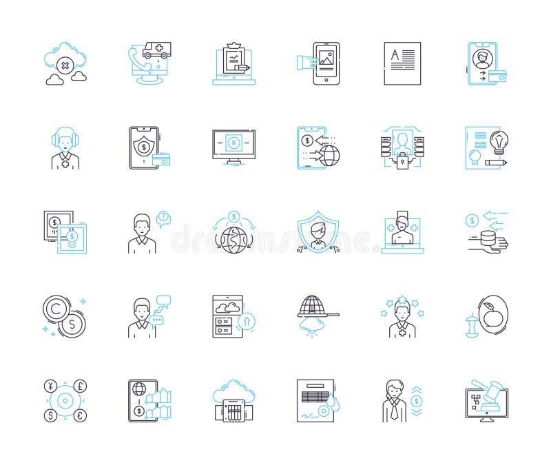 Mobile Banking Linear Icons Set. Convenience, Accessibility, Security ...