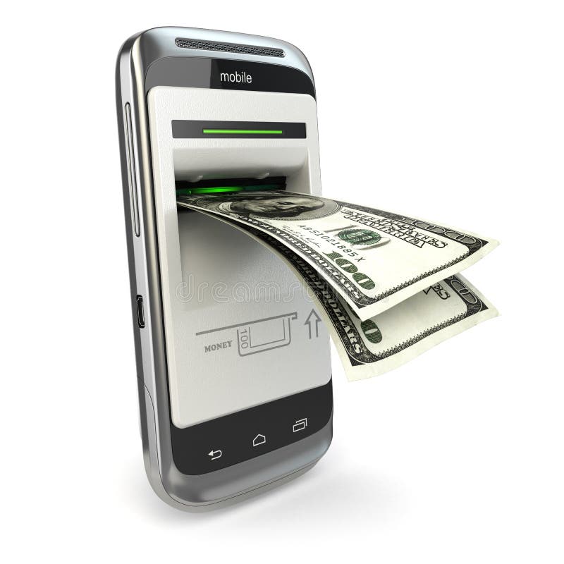 Money in the mobile phone stock illustration. Illustration of white ...