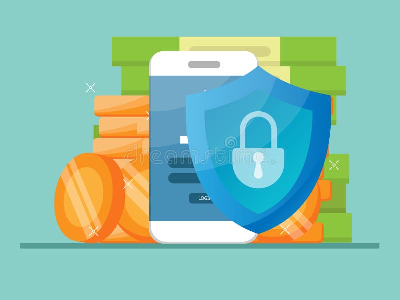 Banking Security Flat Line Illustration Stock Vector - Illustration of ...