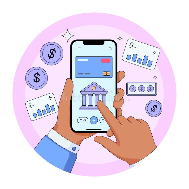 Mobile Banking Vector with Analytics Icons Stock Illustration ...