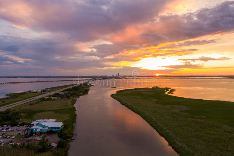 Mobile Bay, Alabama Causeway Stock Photo - Image of seascape, city ...