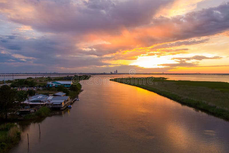 Mobile Bay, Alabama Causeway Stock Photo - Image of clouds, city: 255066216
