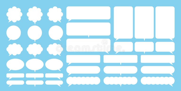 Big Set of White Speech Bubbles of Different Shapes and Sizes: Round, Oval, Rectangular, Square ...