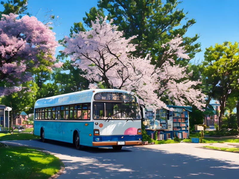 Mobile Book Library Bus, Generative AI Illustration Stock Illustration ...