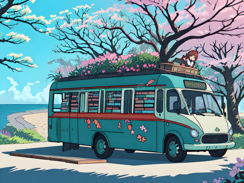 Mobile Book Library Bus, Generative AI Illustration Stock Illustration ...