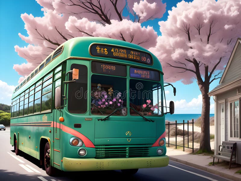 Mobile Book Library Bus, Generative AI Illustration Stock Illustration ...