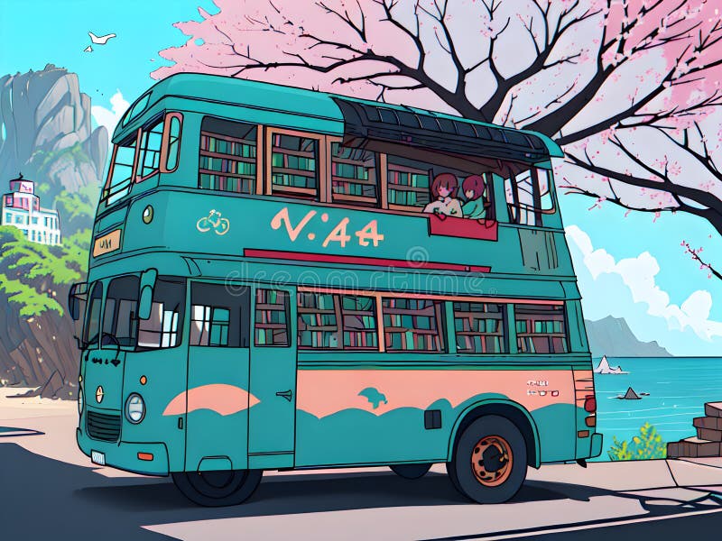 Mobile Book Library Bus, Generative AI Illustration Stock Illustration ...