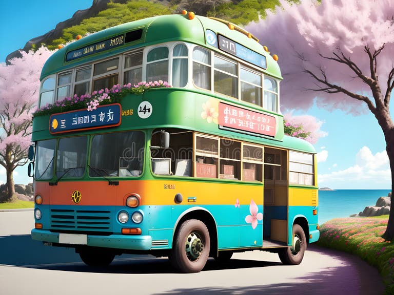 Mobile Book Library Bus, Generative AI Illustration Stock Illustration ...