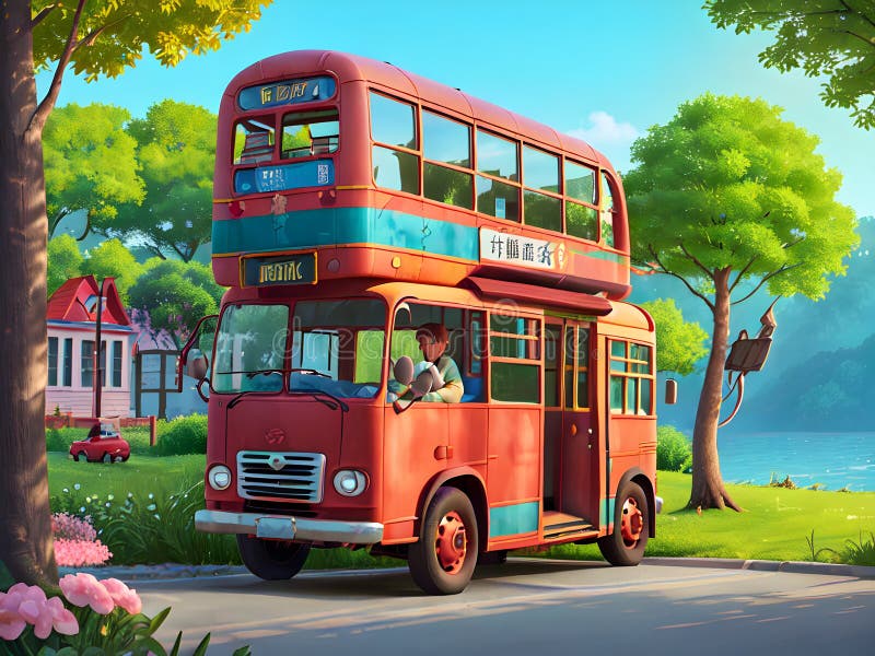 Mobile Book Library Bus, Generative AI Illustration Stock Illustration ...