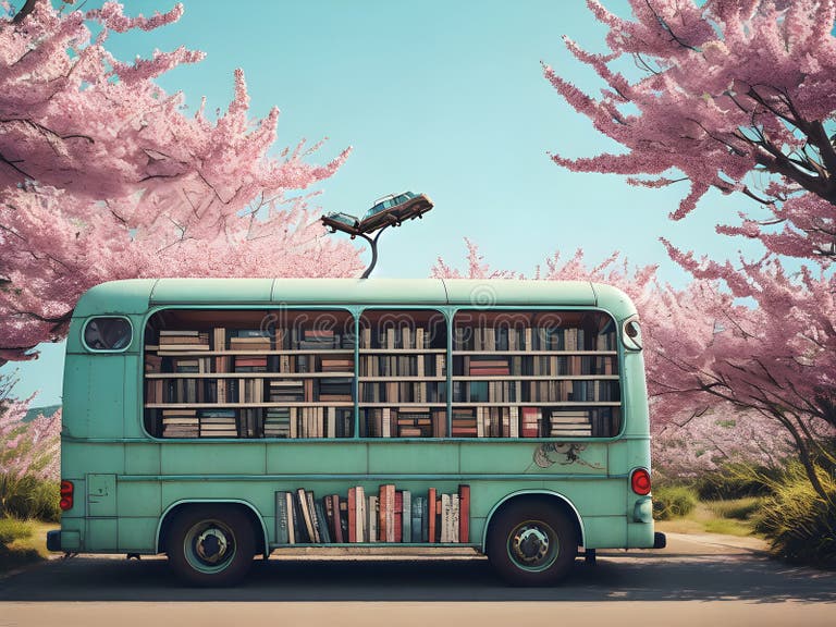 Mobile Book Library Bus, Generative AI Illustration Stock Illustration ...