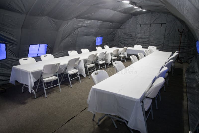 Mobile Building Temporary Camp Stock Photo - Image of tent, chair ...