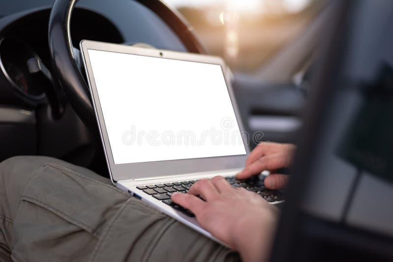 Mobile Car Service Engineer Checking Car with His Laptop on the Road ...