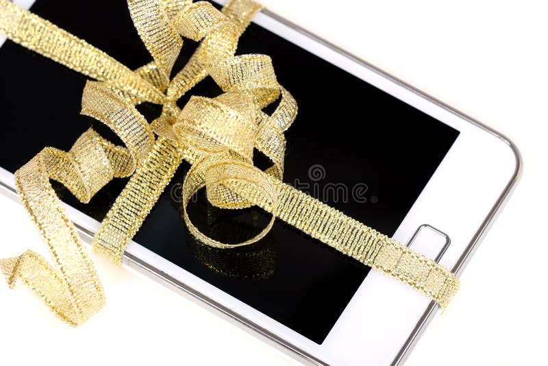 Mobile, Cell-phone with Gold Ribbon Stock Photo - Image of mobility ...