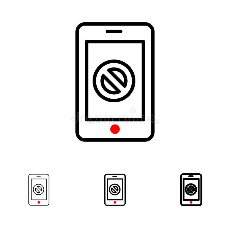 Mobile, Cell, Phone, No, No Mobile Bold and Thin Black Line Icon Set ...