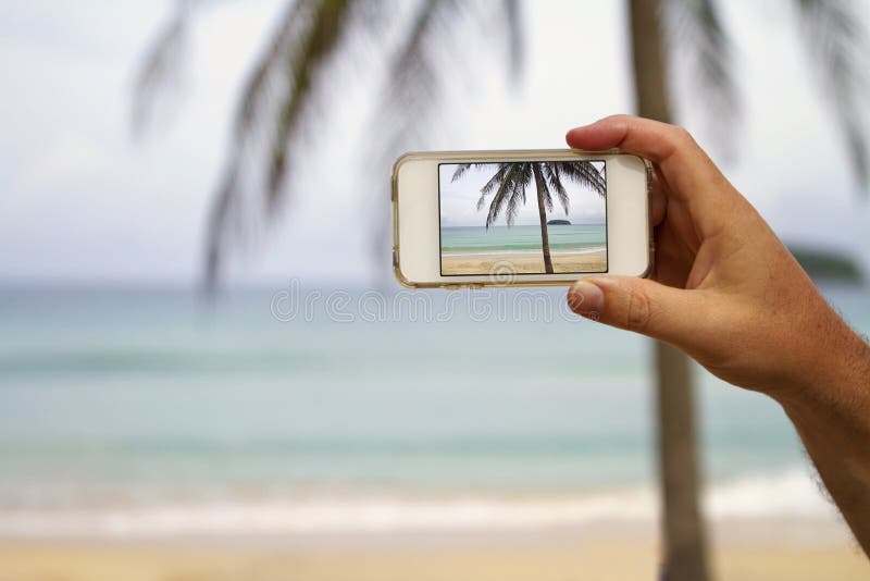 Mobile Cell Phone Screen Photography of a Beach Stock Photo - Image of ...