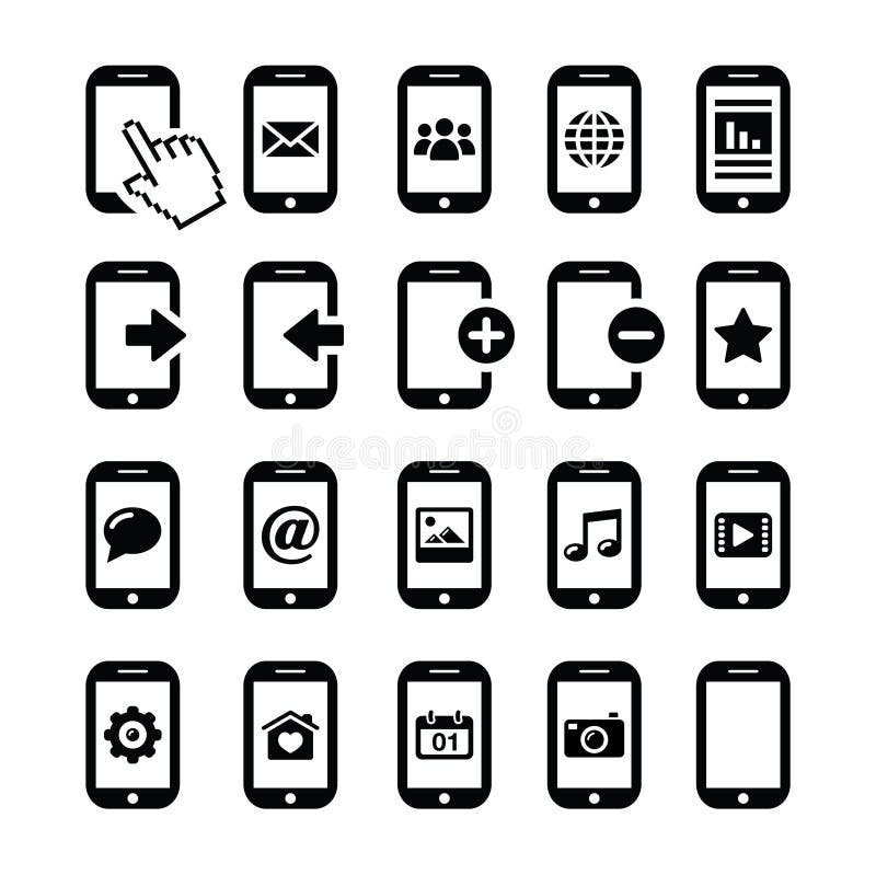 Mobile or Cell Phone, Smartphone, Contact Icons Stock Illustration ...