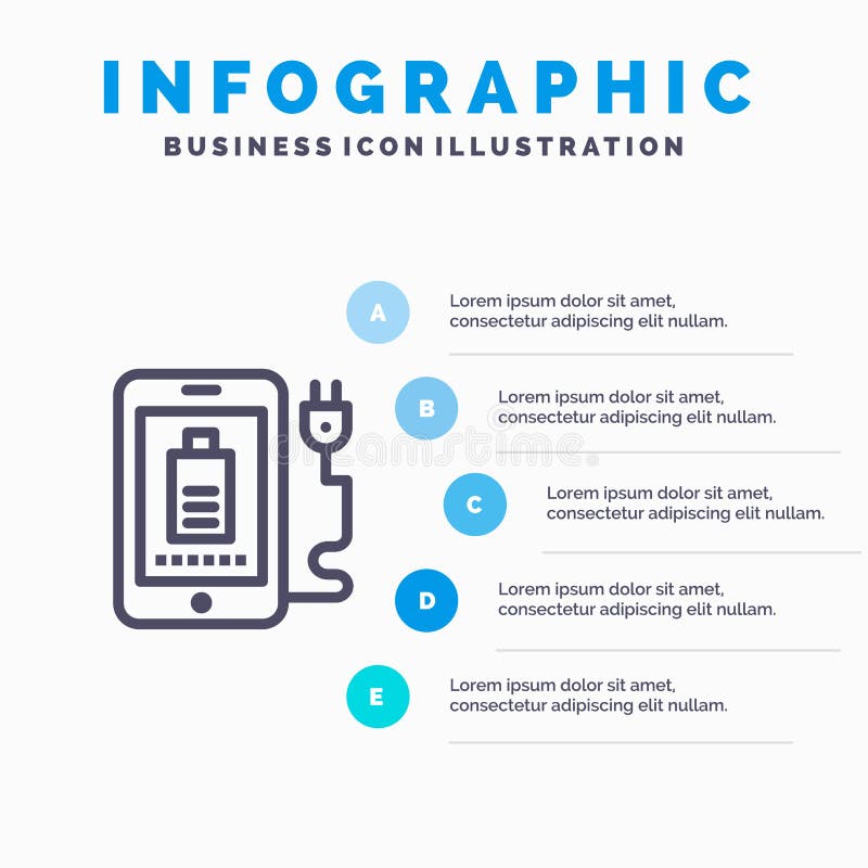 Mobile, Charge, Full, Plug Blue Infographics Template 5 Steps. Vector ...