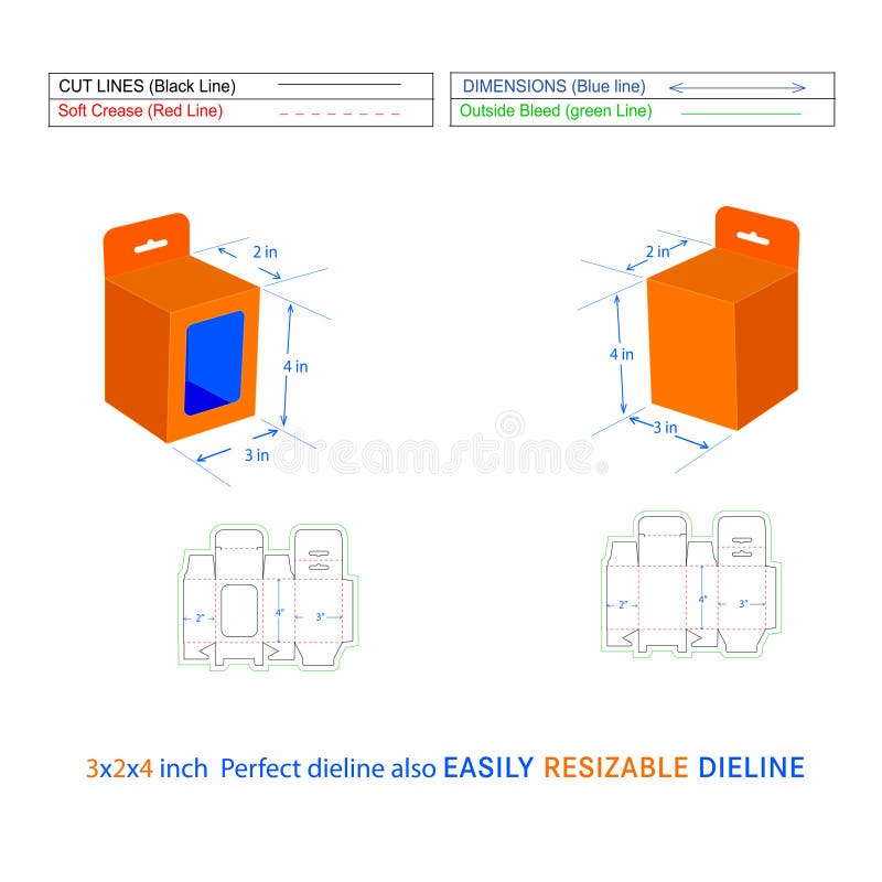 Mobile Charger Packaging Box, Hanging Window Box 3x2x4 Inch Box Dieline ...