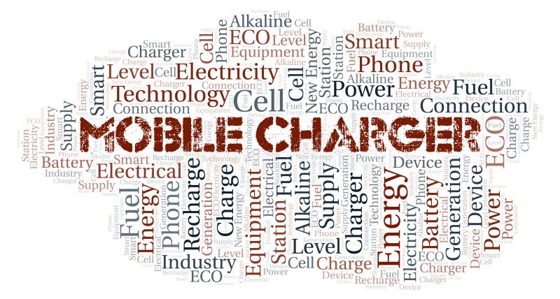 Mobile Charger Typography Word Cloud Create with the Text only. Stock ...