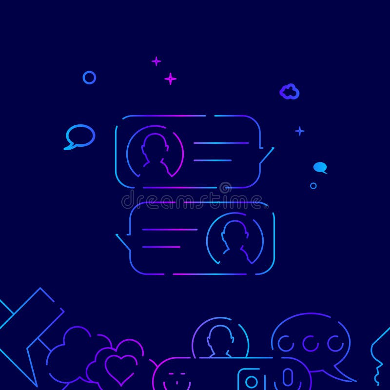Mobile Chat Vector Line Icon, Illustration on a Dark Blue Background ...