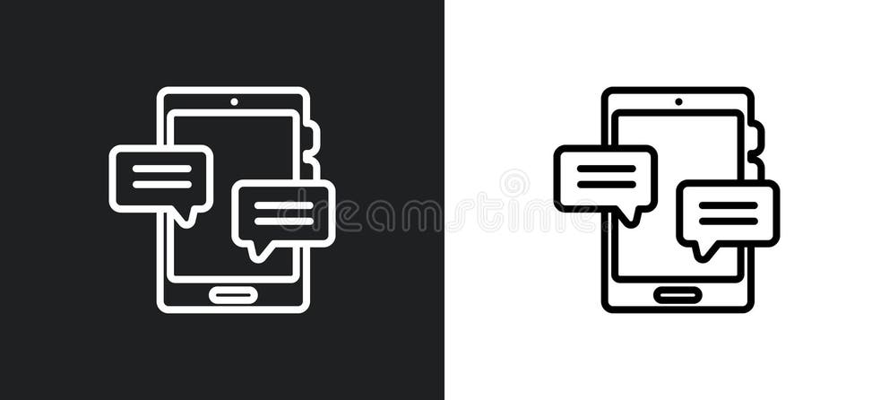 Mobile Chat Outline Icon in White and Black Colors. Mobile Chat Flat Vector Icon from ...