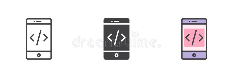 Mobile Coding Different Style Icon Set Stock Vector - Illustration of ...