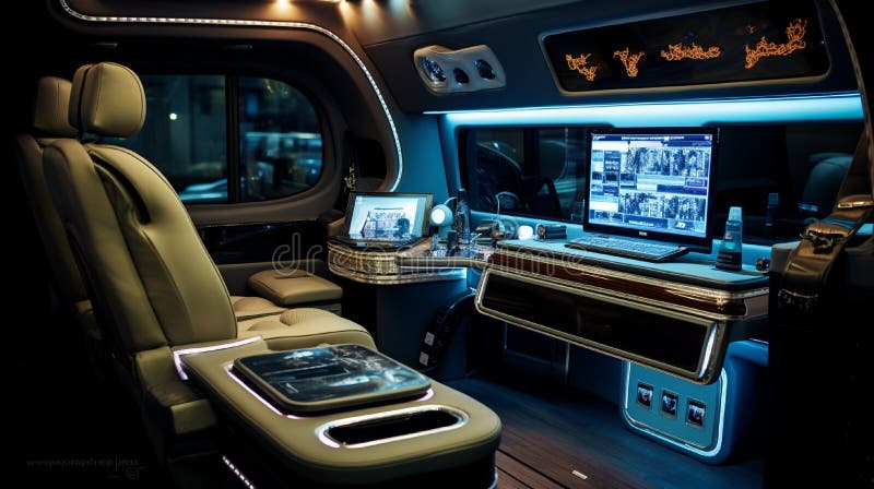 A Mobile Command Center Inside a Limousine, Equipped with Advanced ...