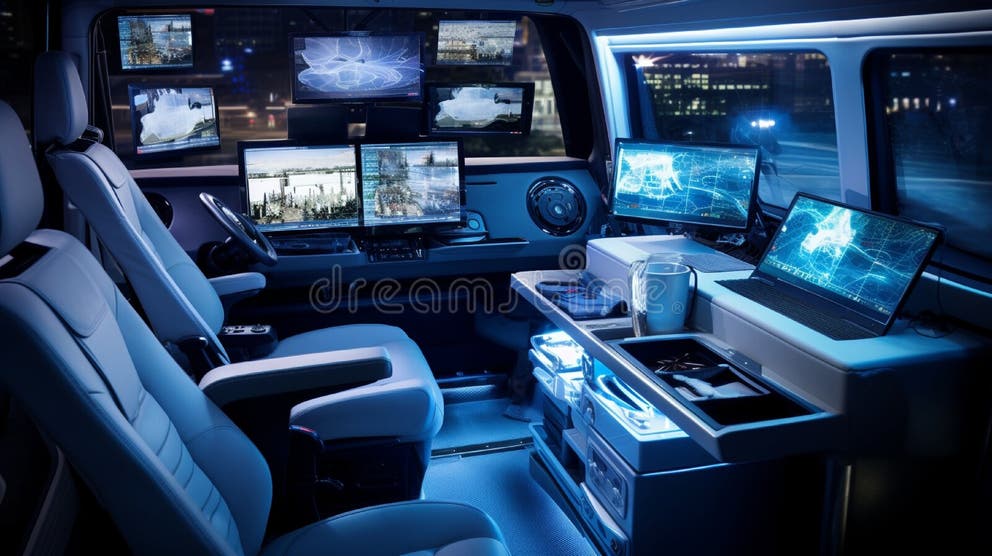 A Mobile Command Center Inside a Limousine, Equipped with Advanced ...