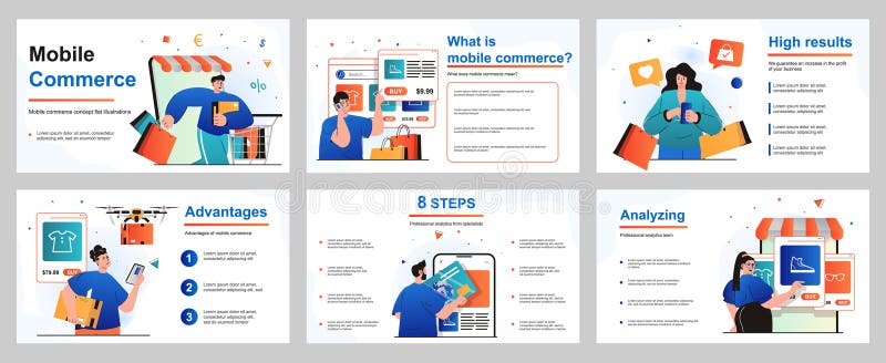 Mobile Commerce Concept for Presentation Slide Template. People ...