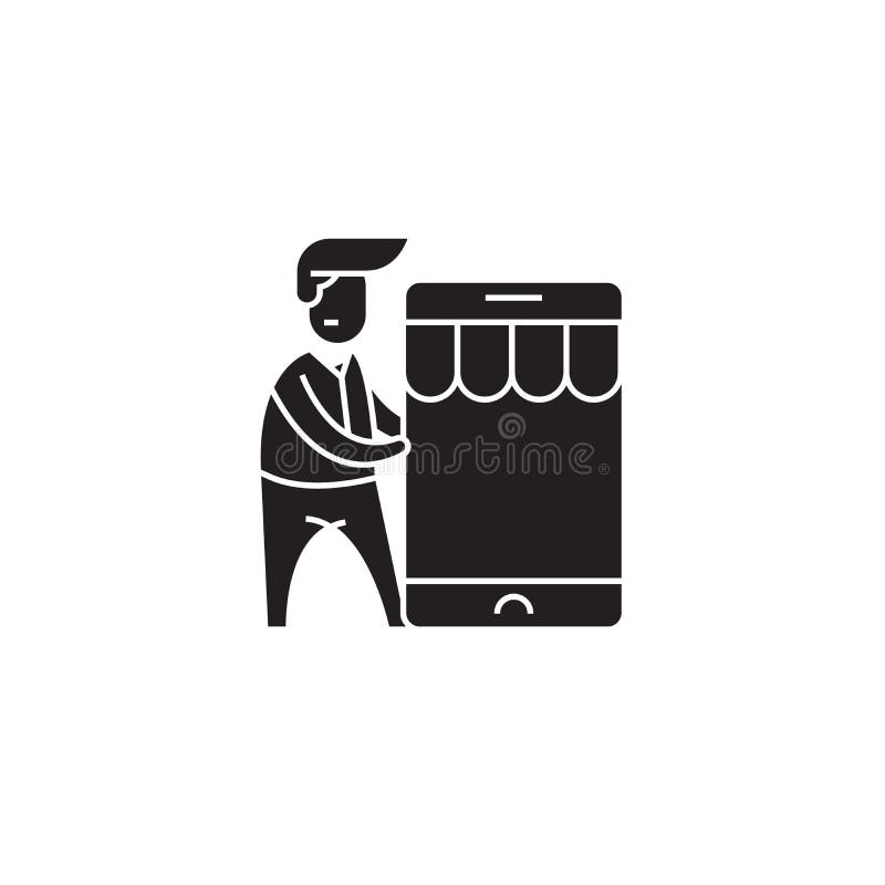 Mobile Commerce Integration Vector Line Icon, Sign, Illustration on ...