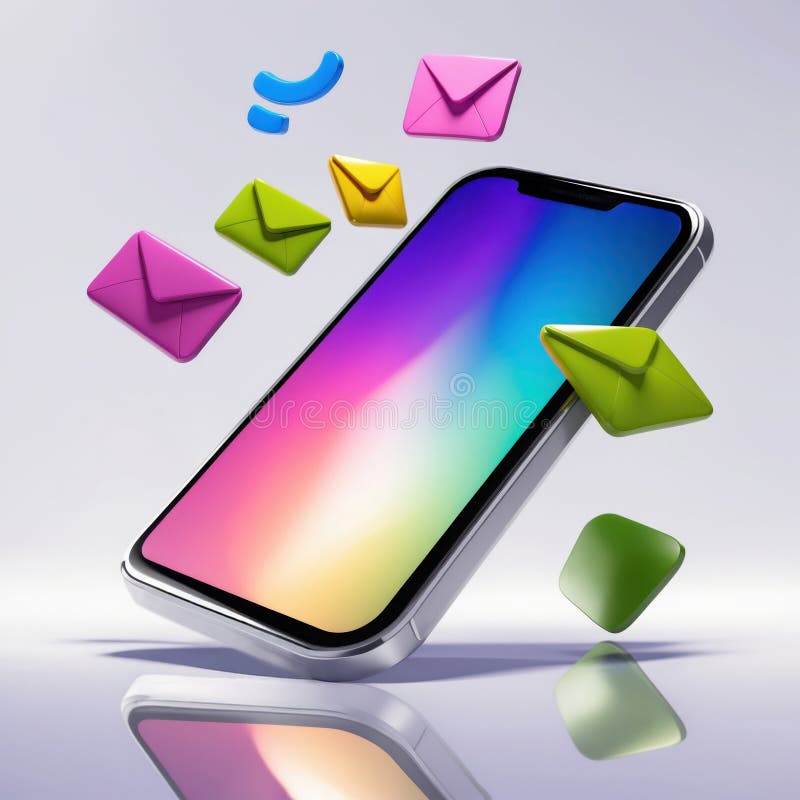 Mobile Communication Concept: Smartphone Sending Colorful Email Icons ...