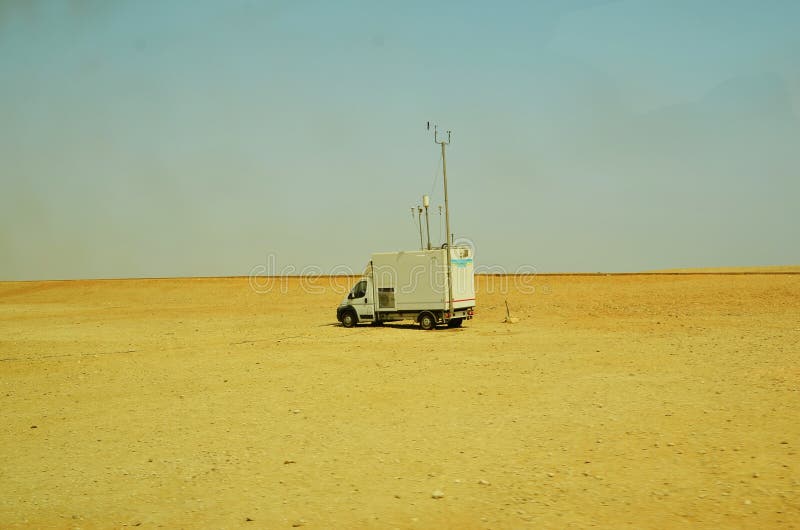 The Mobile Communication Van in Sahara Desert Stock Photo - Image of ...