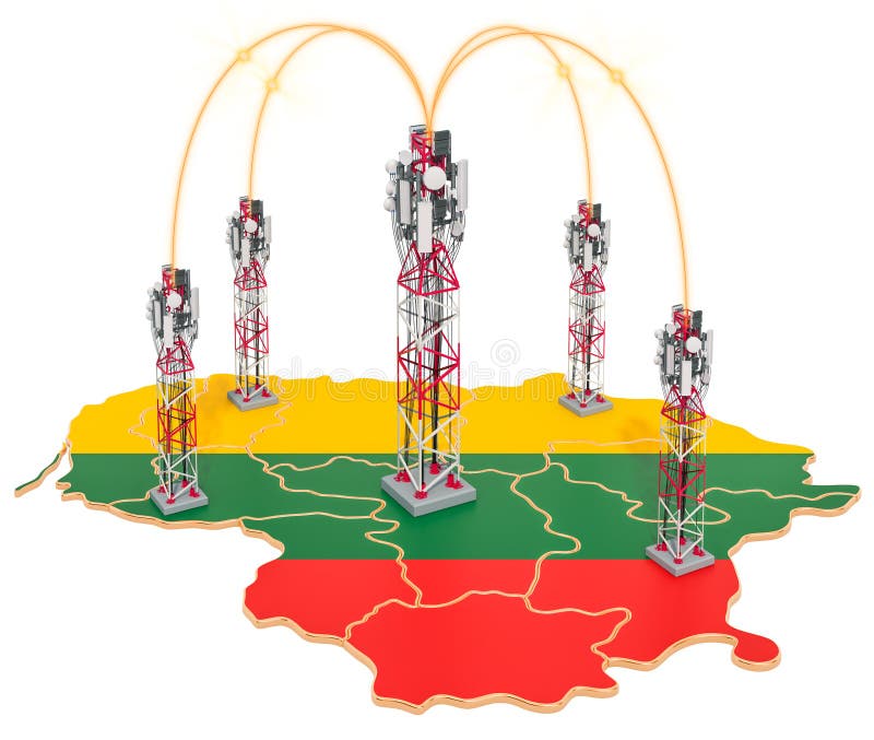 Mobile Communications in Lithuania, Cell Towers on the Map. 3D ...