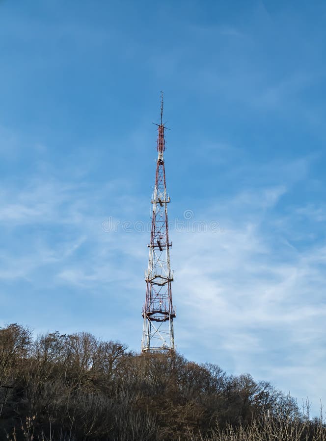 Mobile Communications Tower on a Background of Cloudy Sky Stock Photo ...