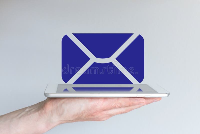 Mobile Computing, Email and Collaboration Concept. Hand Holding Modern ...