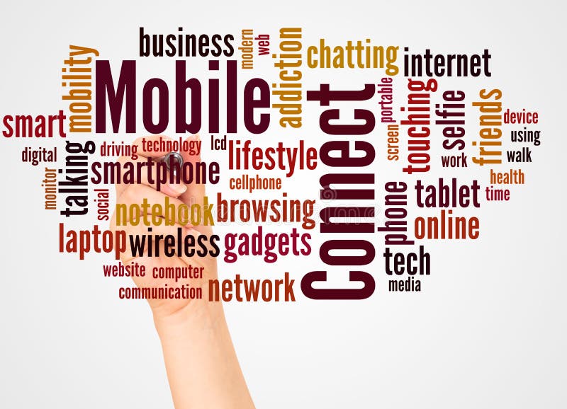 Mobile Connect Word Cloud and Hand with Marker Concept Stock ...